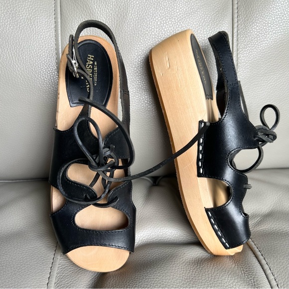 Swedish Hasbeens | Shoes | Swedish Hasbeens Lace Up Clog Sandals Sz 5 ...